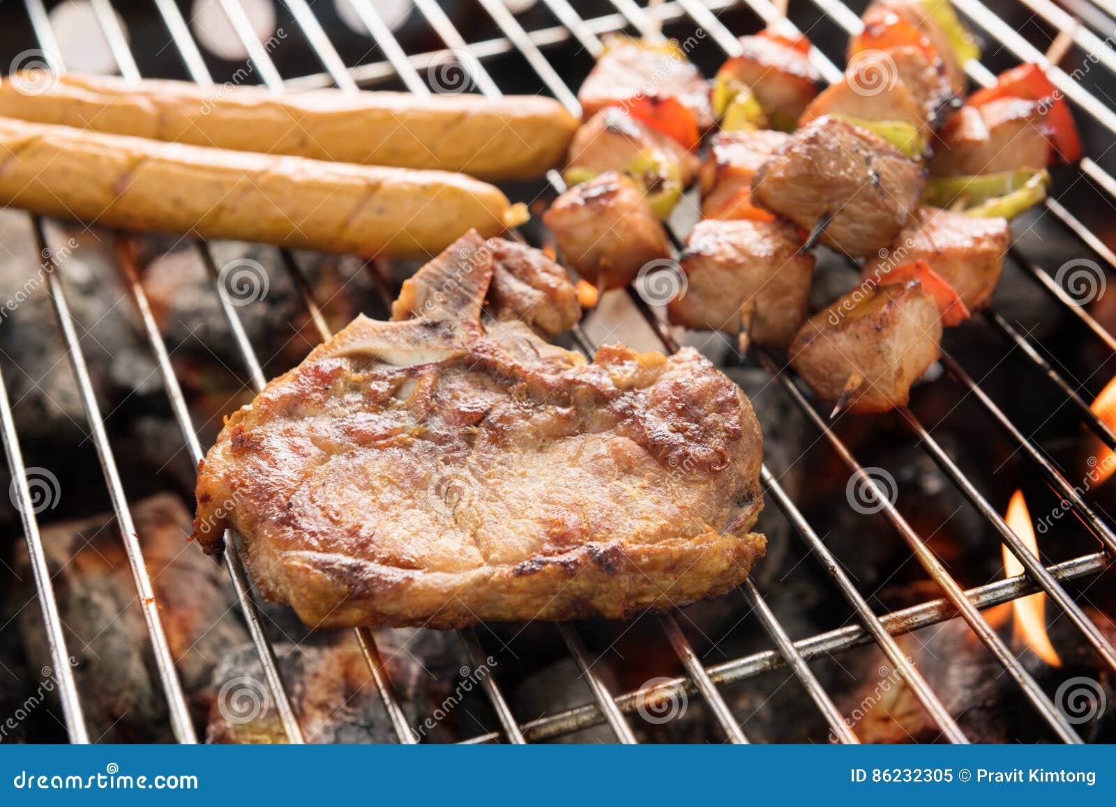 Assorted Delicious Grilled Meat Over the Coals on a Barbecue Stock ...