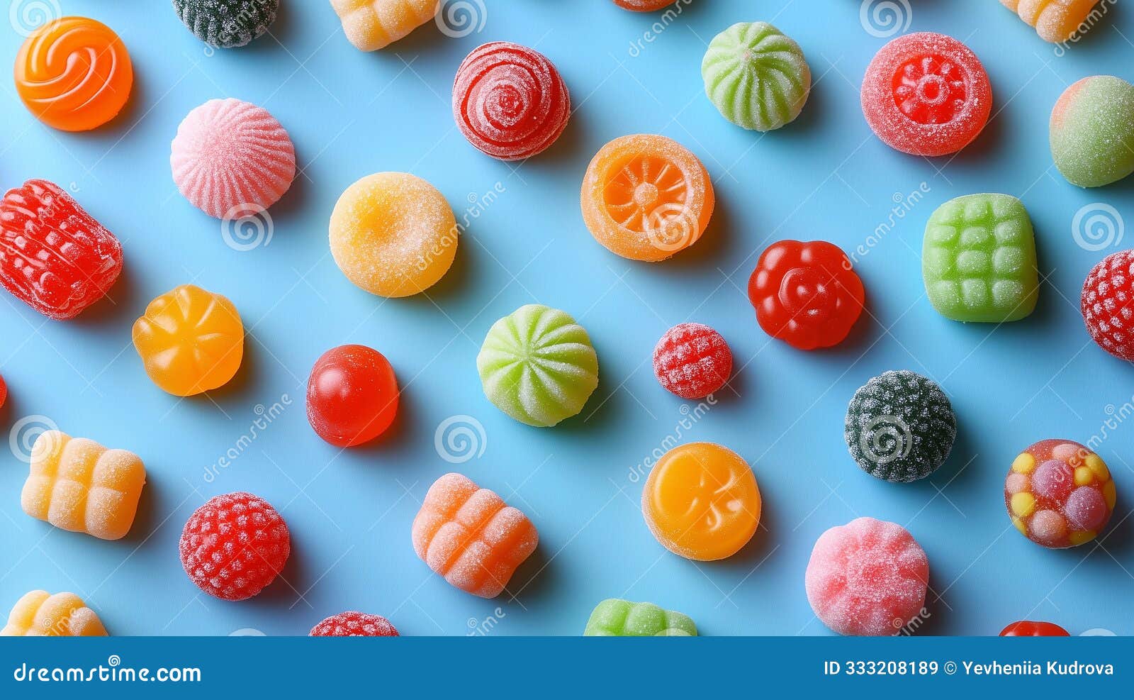 Assorted Colourful Shapes Candy Varieties Scattered on a Blue ...