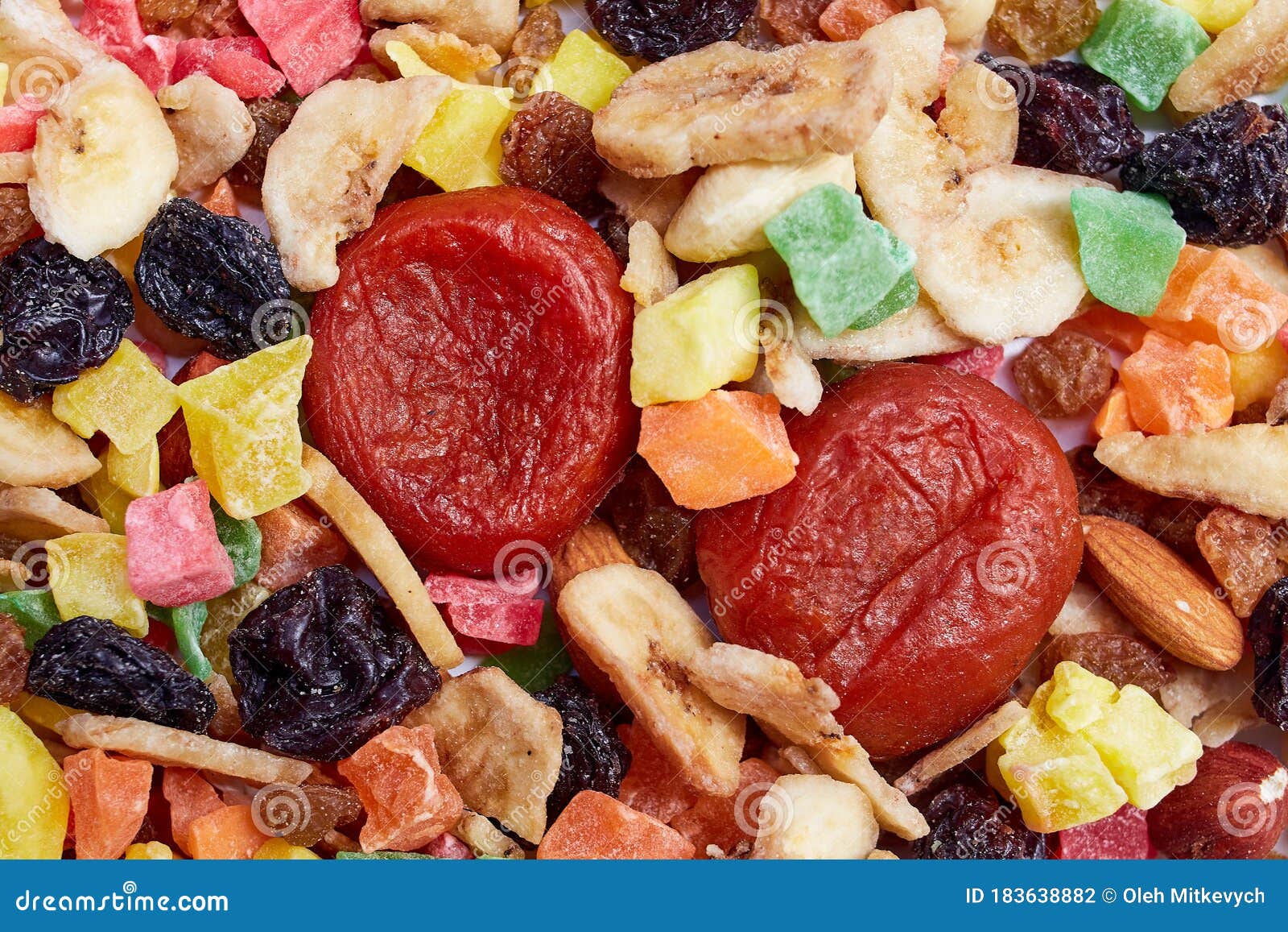 Assorted Different Dried Sweets. Dried Bananas, Grapes, Nuts Stock ...