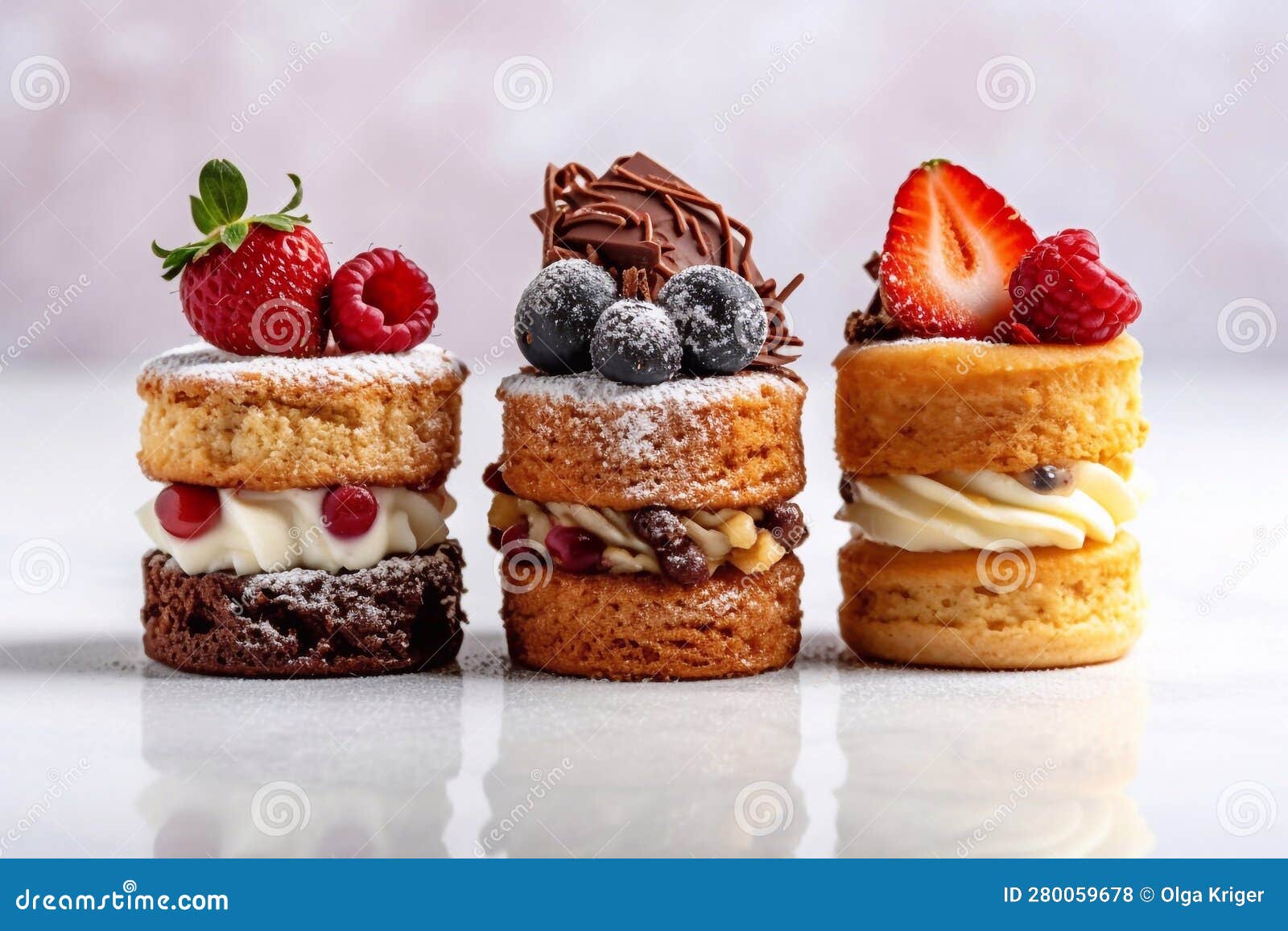 Assorted Different Mini Cakes with Cream, Chocolate and Berries Stock ...