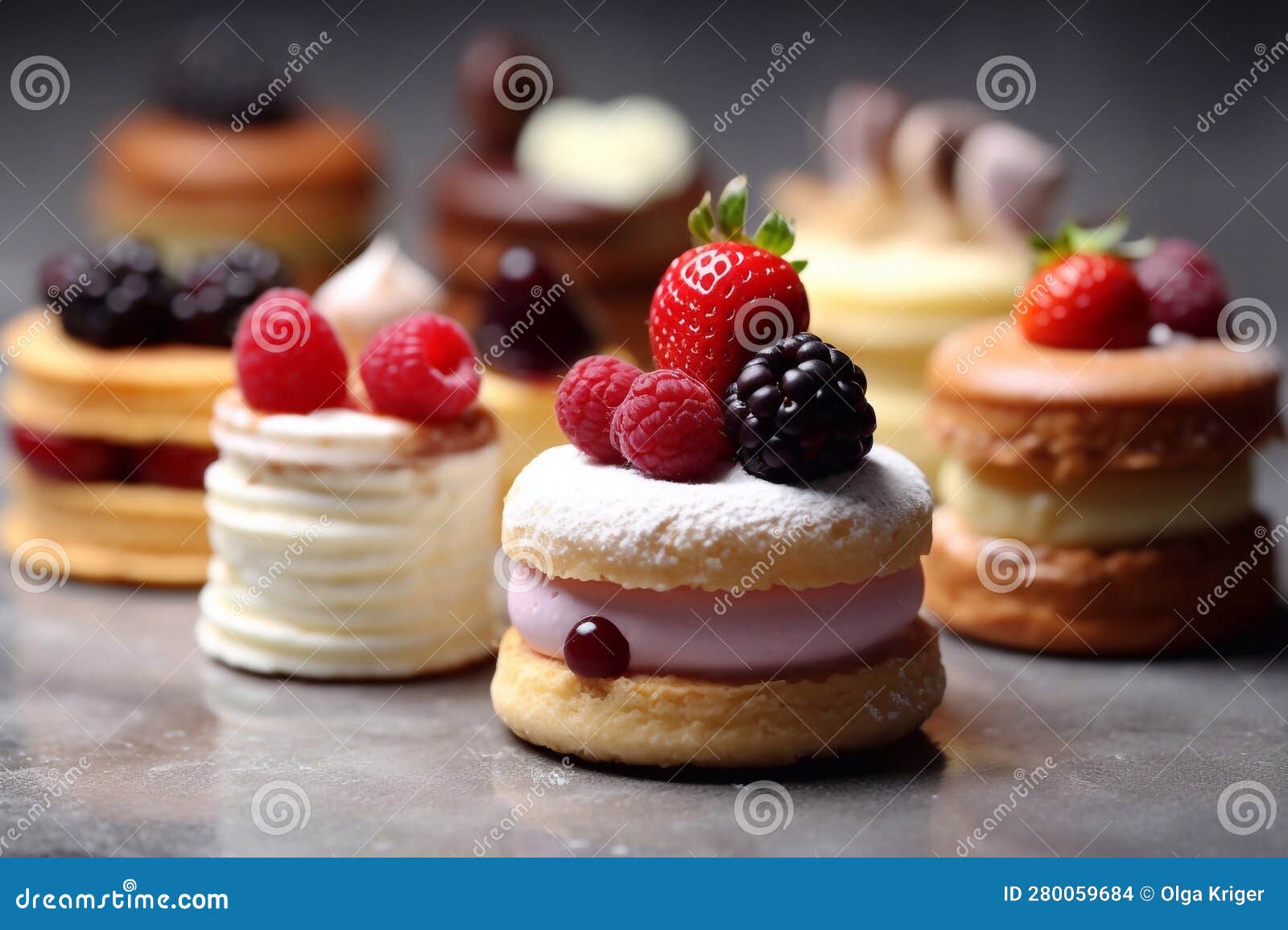 Assorted Different Mini Cakes with Cream, Chocolate and Berries Stock ...