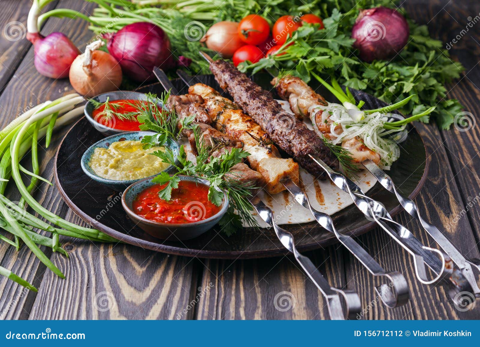 Assorted Different Types of Kebab Stock Photo - Image of meat, onions ...