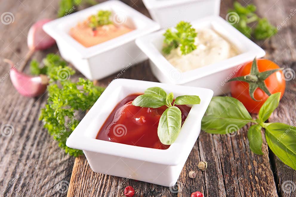 Assorted dip and sauce stock image. Image of cooking - 115660083