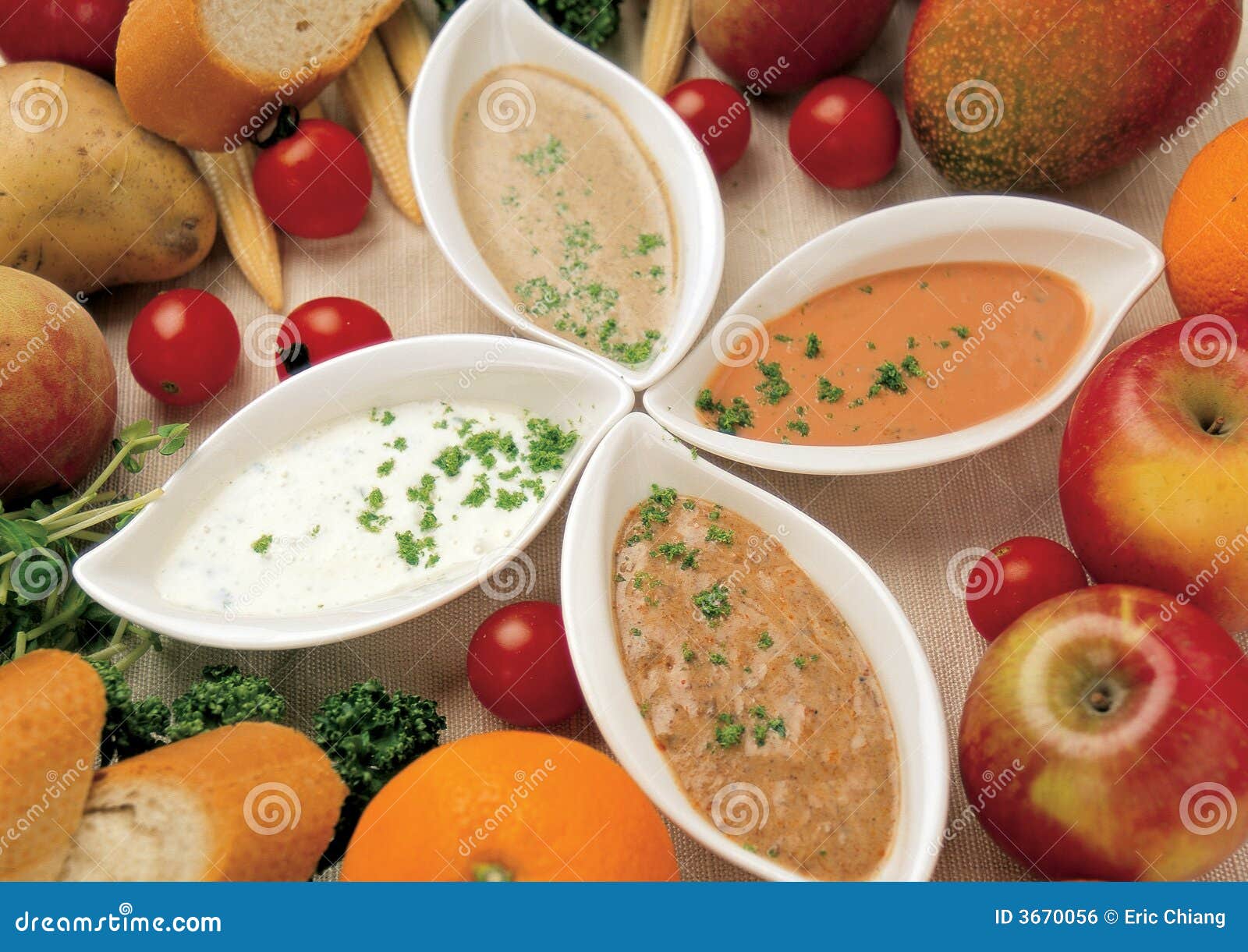 Assorted dips in bowls stock photo. Image of garnish, horizontal - 3670056