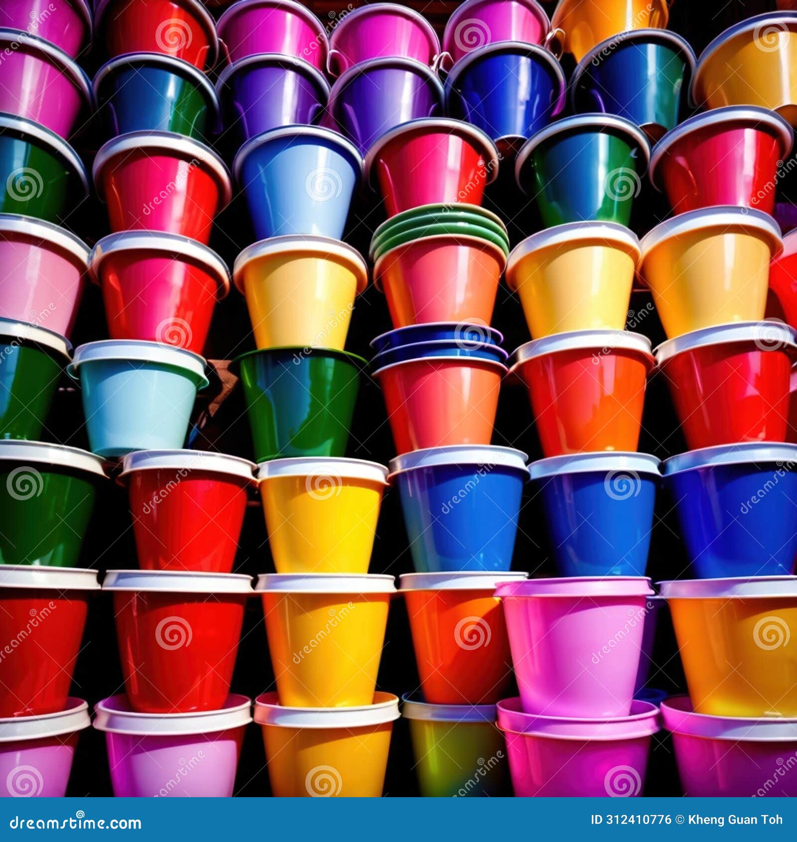 Assorted Diverse Bright Colorful Multicolored Plastic Buckets Stock ...