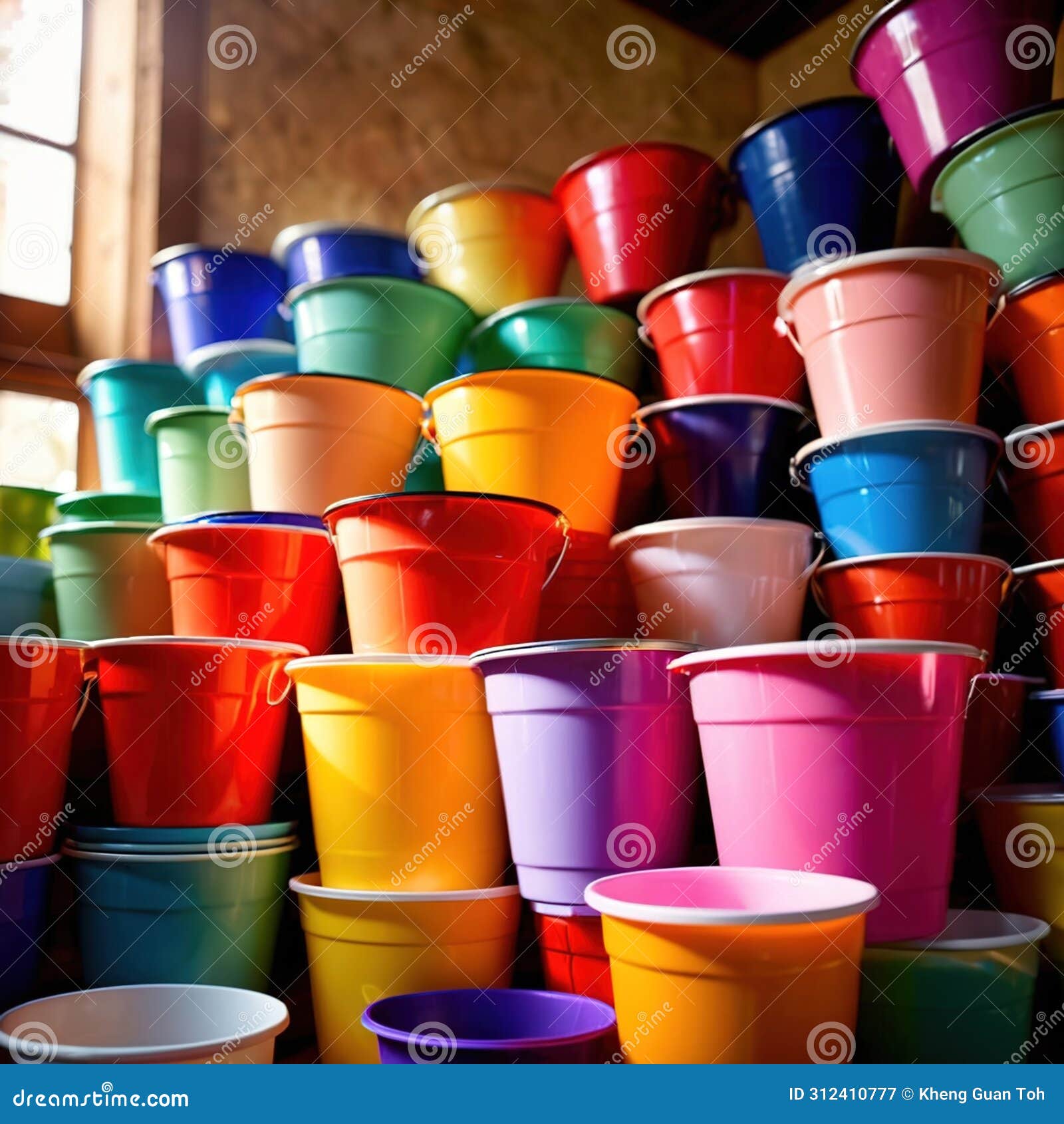 Assorted Diverse Bright Colorful Multicolored Plastic Buckets Stock ...