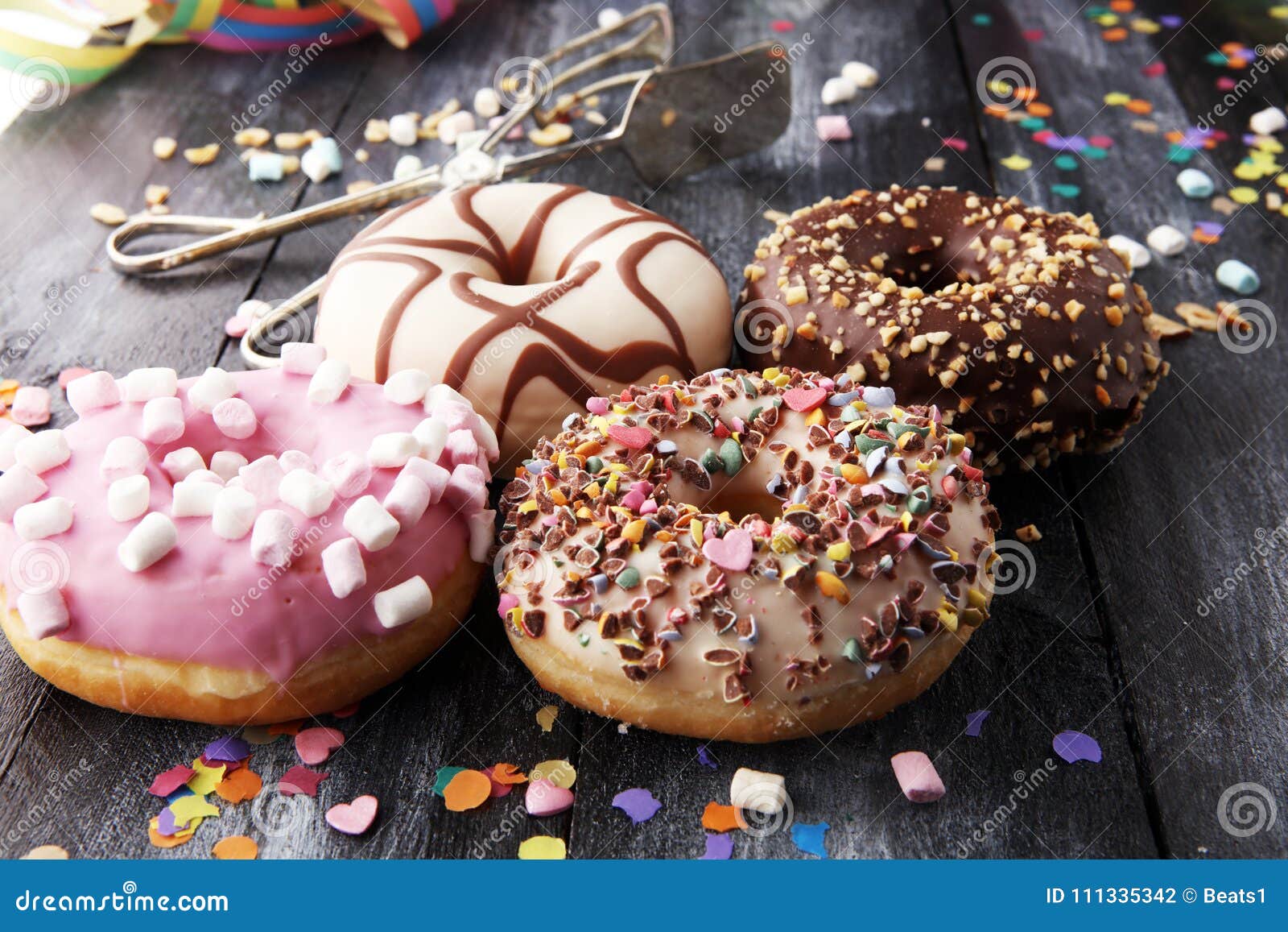 Assorted Donuts with Chocolate Frosted, Pink Glazed and Sprinkle Stock Photo - Image of food ...