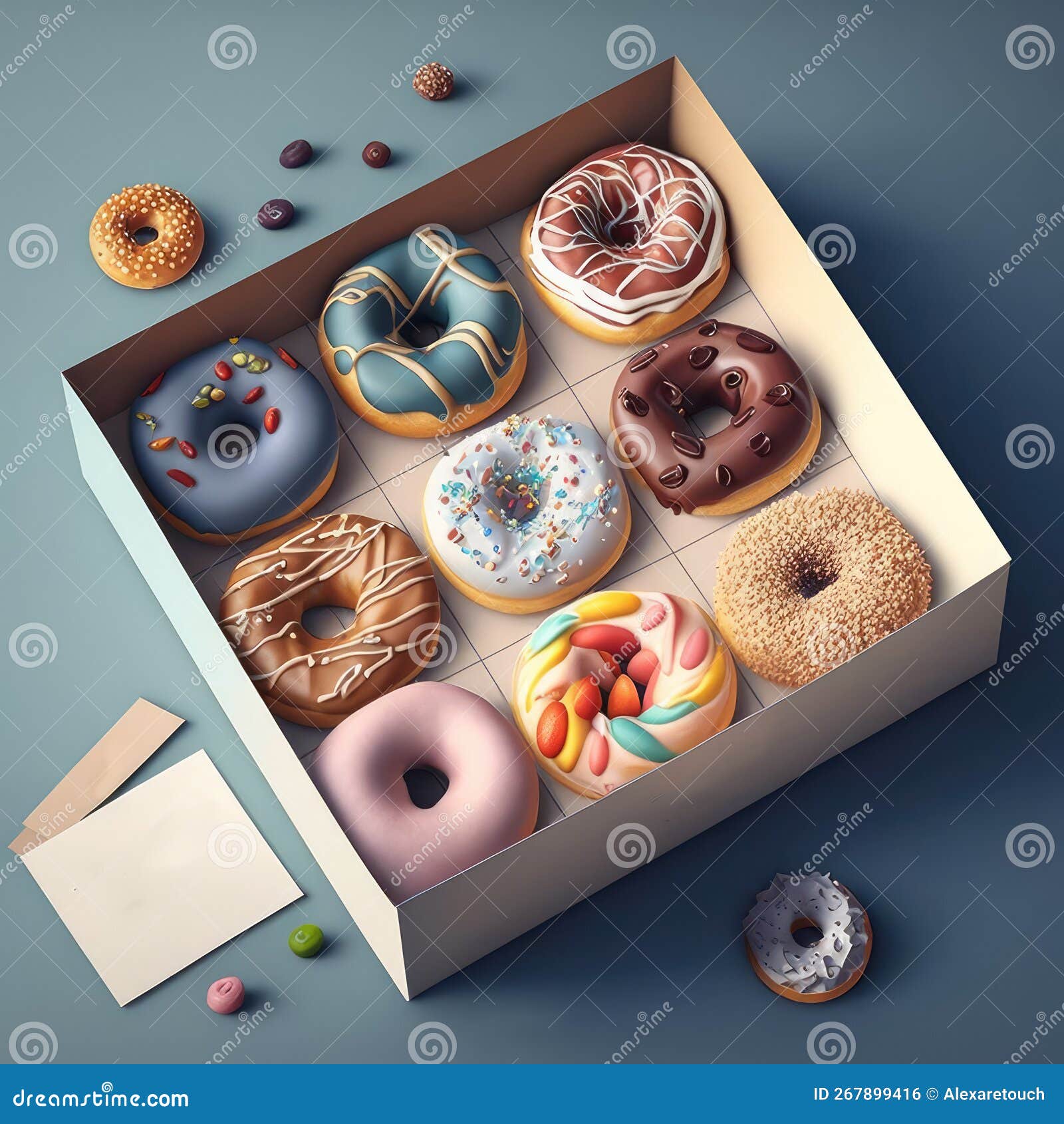 Assorted Donuts of Different Flavors and Shapes in a Box.Generative AI ...