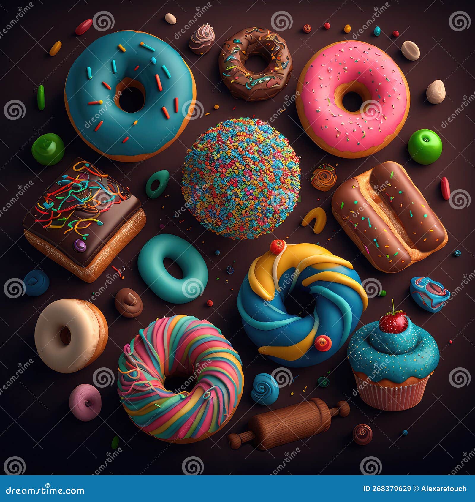 Assorted Donuts in Different Shapes on a Dark Background.Generative AI ...