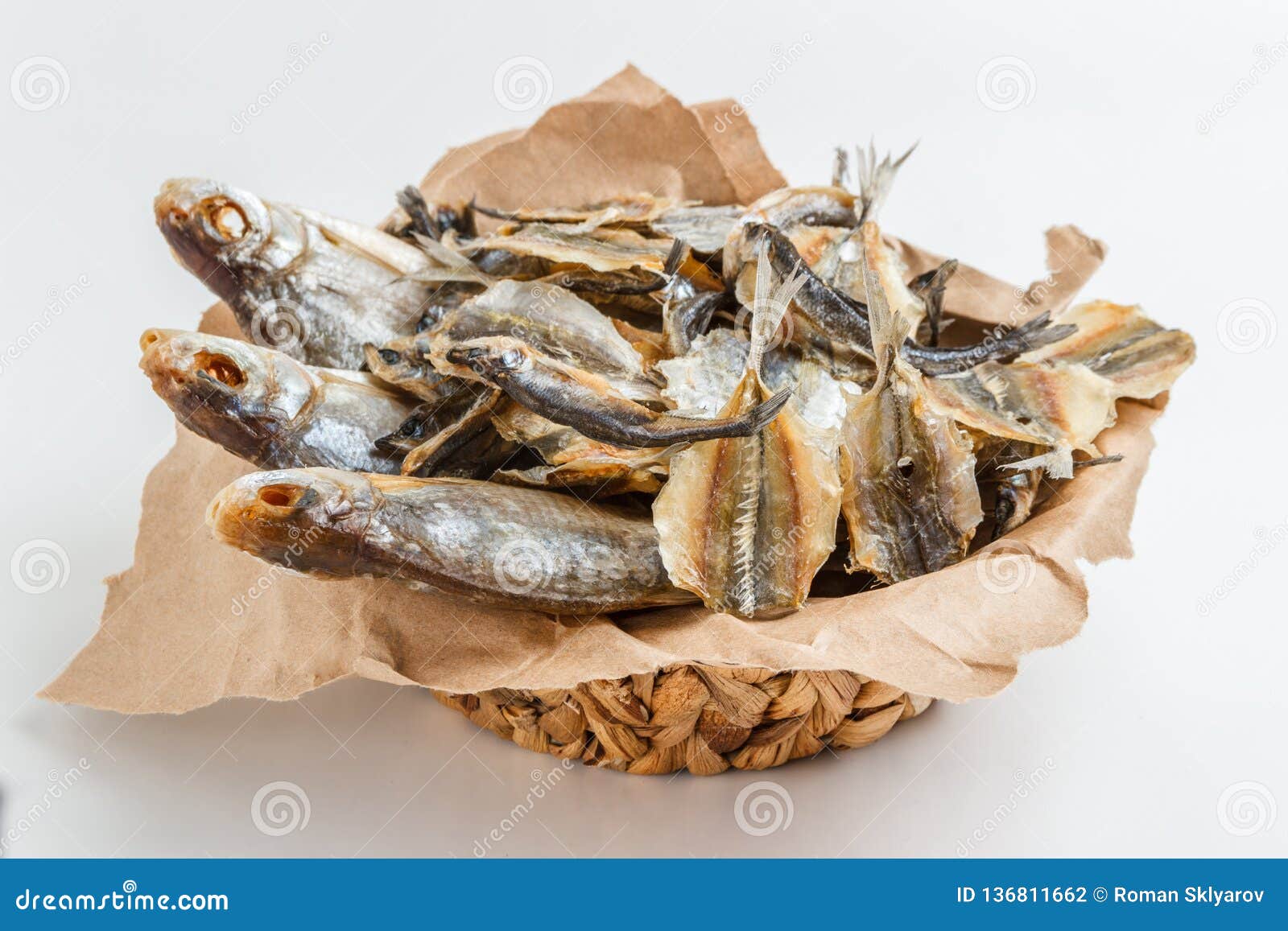 Assorted Dried Fish in a Basket on Craft Paper Stock Photo - Image of ...