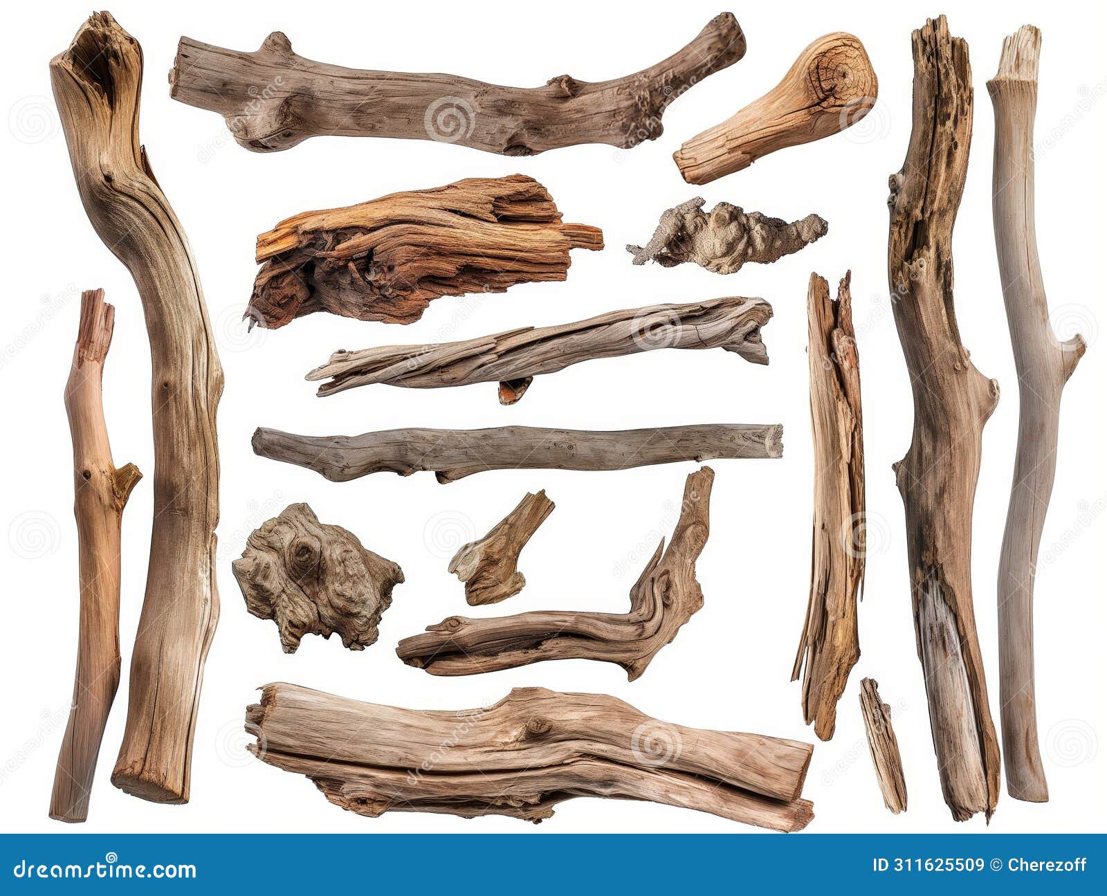 Assorted Driftwood Pieces Isolated on White Stock Image - Image of ...