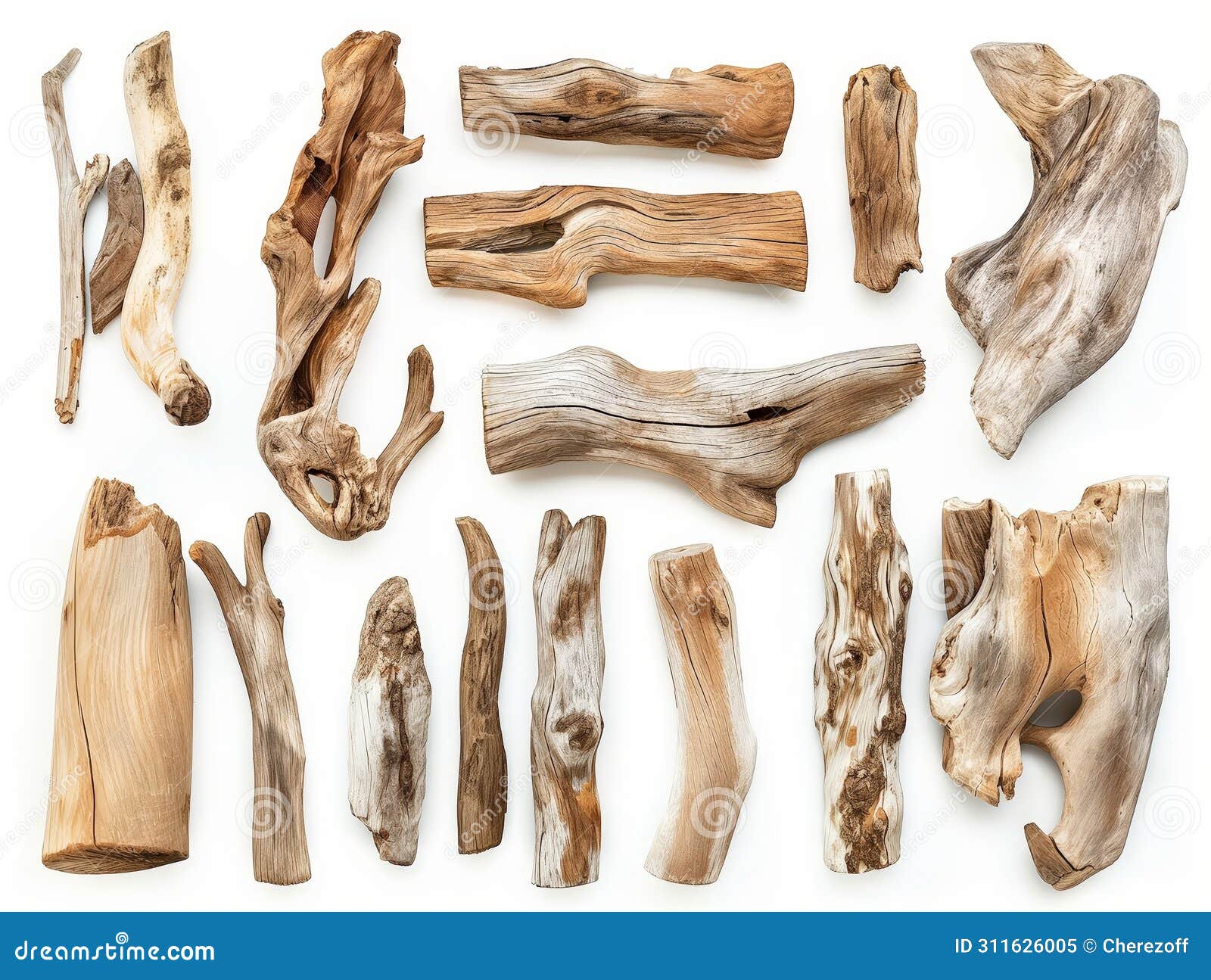 Assorted Driftwood Pieces on White Background Stock Image - Image of ...