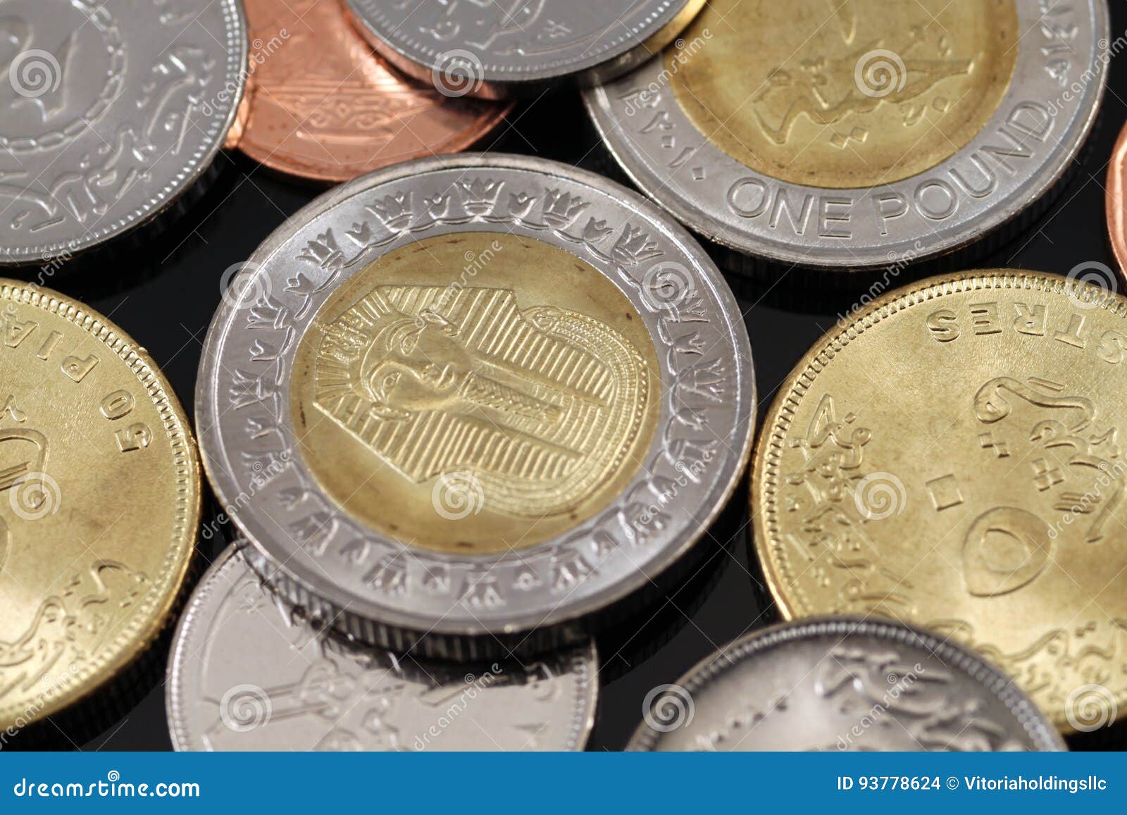 Assorted Egyptian Coins on a Black Background Stock Photo - Image of ...