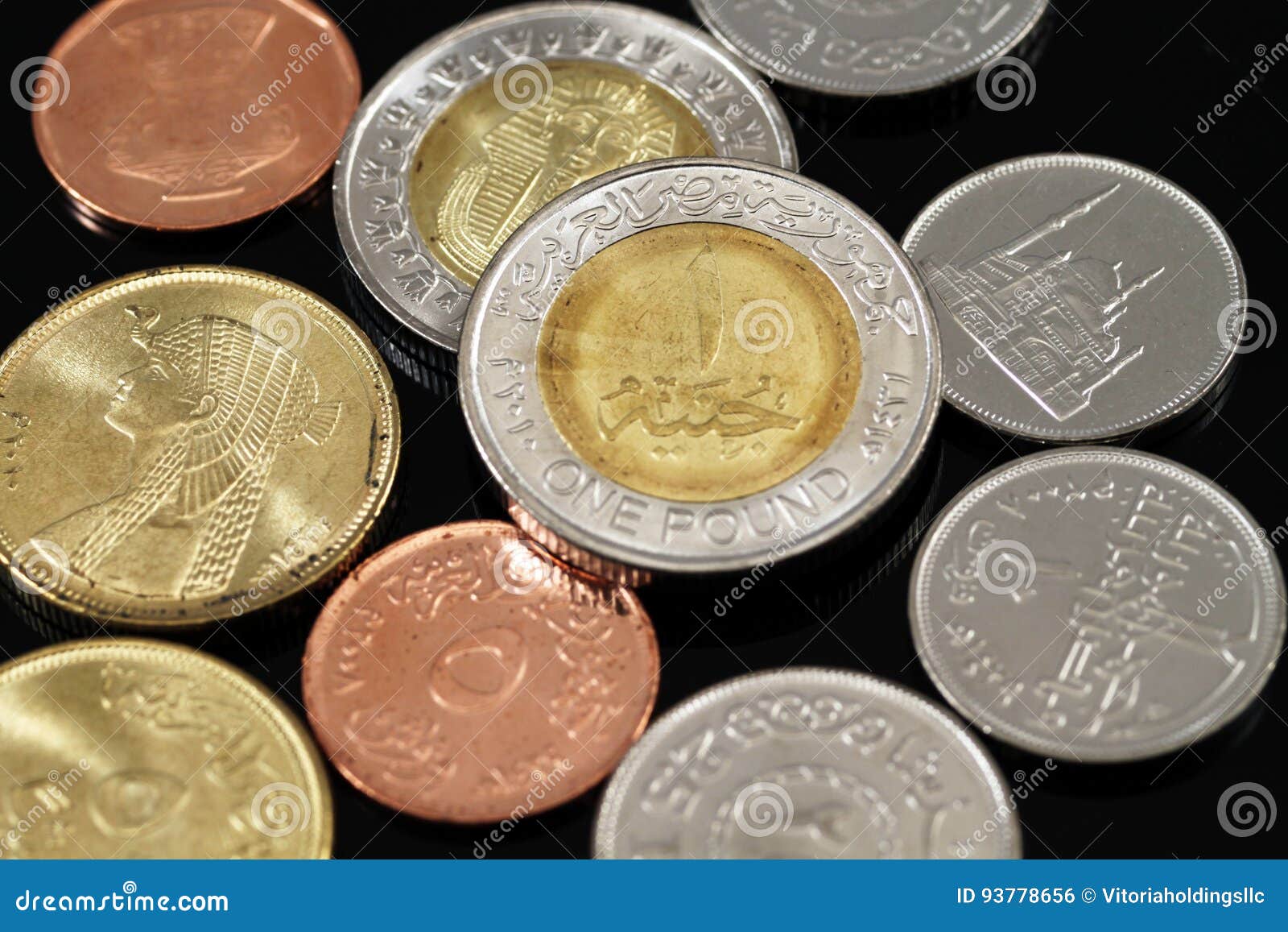 Assorted Egyptian Coins on a Black Background Stock Photo - Image of ...