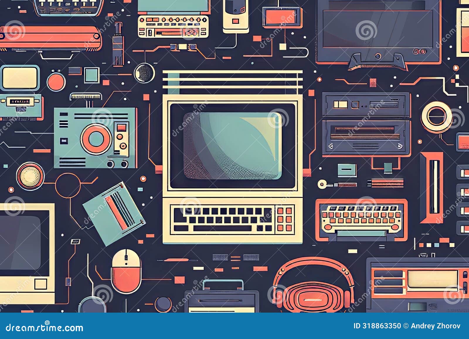 Assorted Electronic Devices Displayed Together Stock Illustration ...