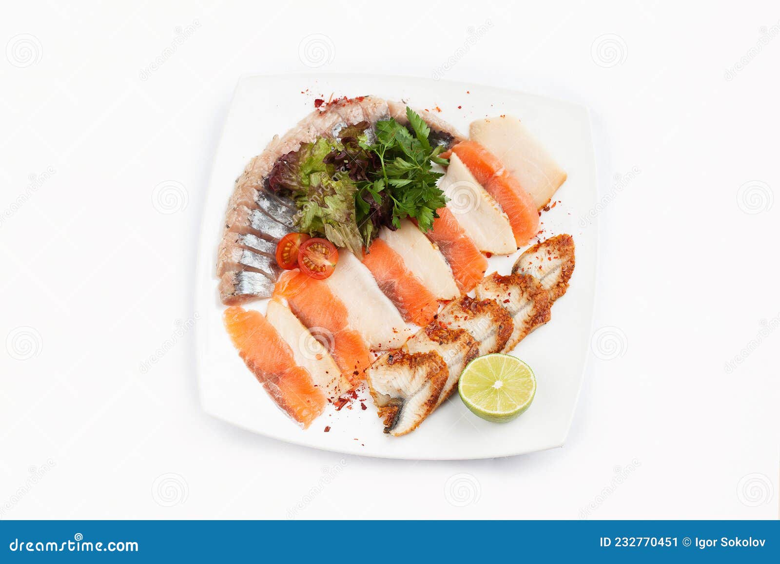 Assorted Fish Platter in a Plate Stock Image - Image of background ...