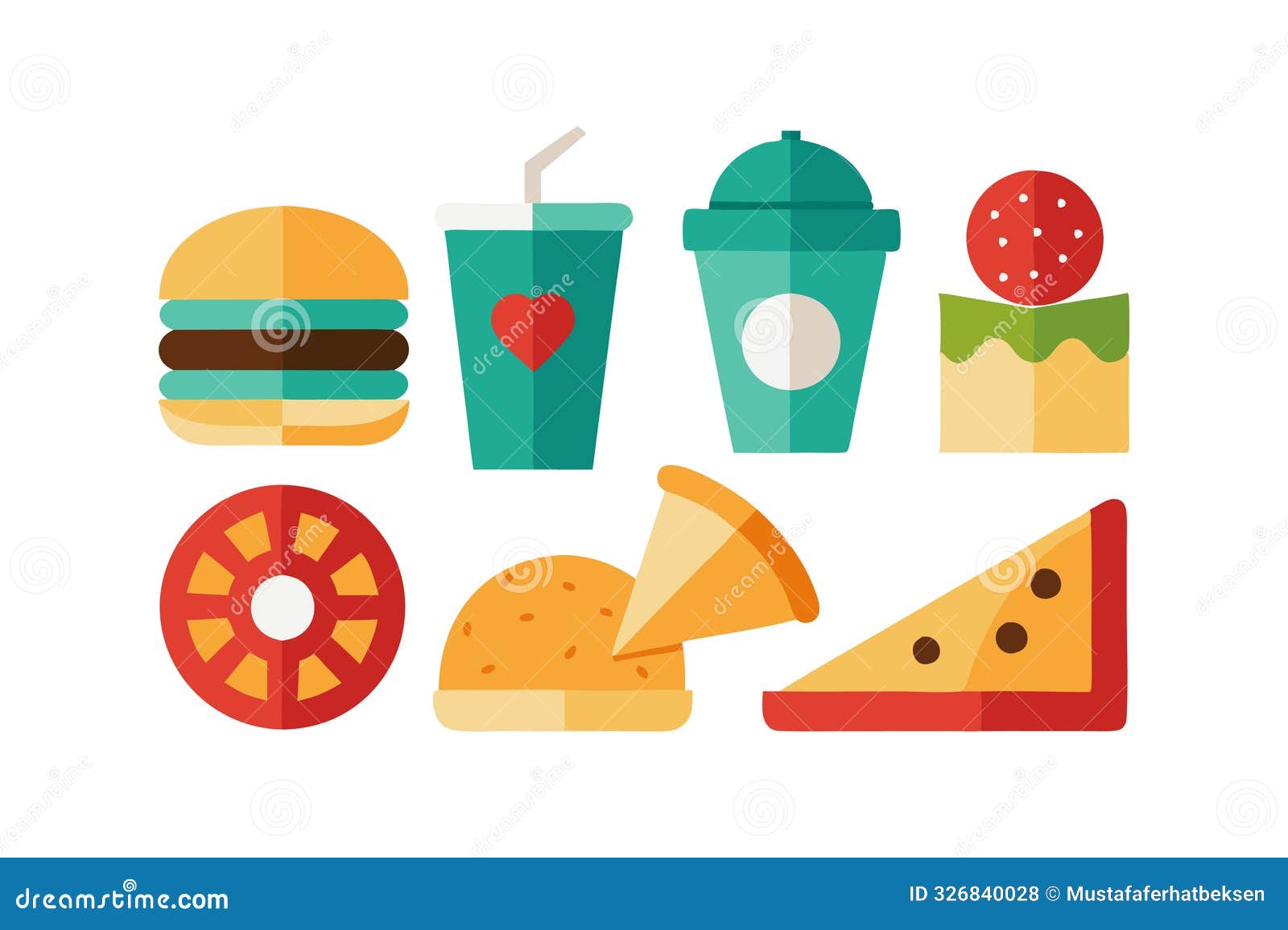 Assorted Food and Drink Icons with Various Items Stock Illustration ...