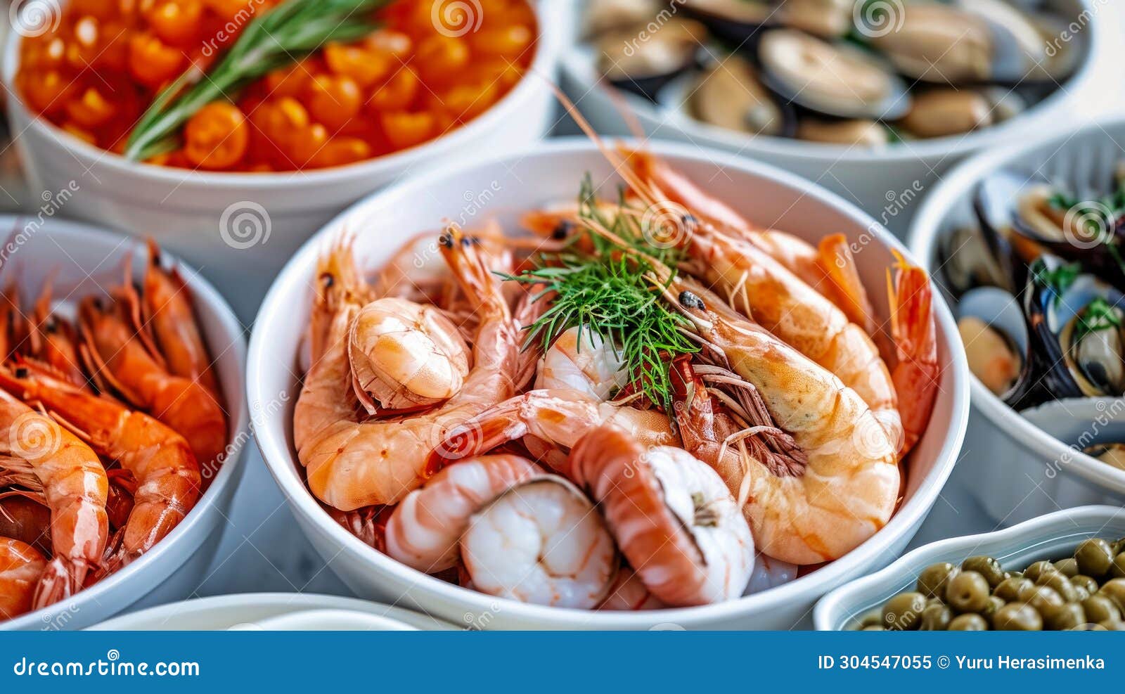 Assorted Food-filled Bowls on a Table Stock Illustration - Illustration ...