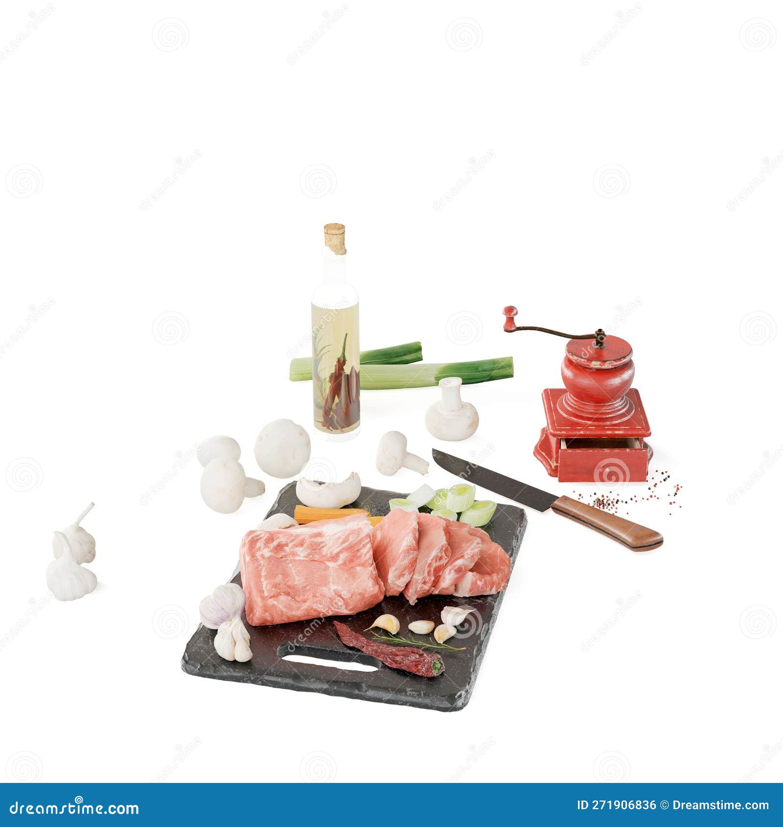 Assorted Food and Ingredients on a Cutting Board, 3d Rendering Stock ...