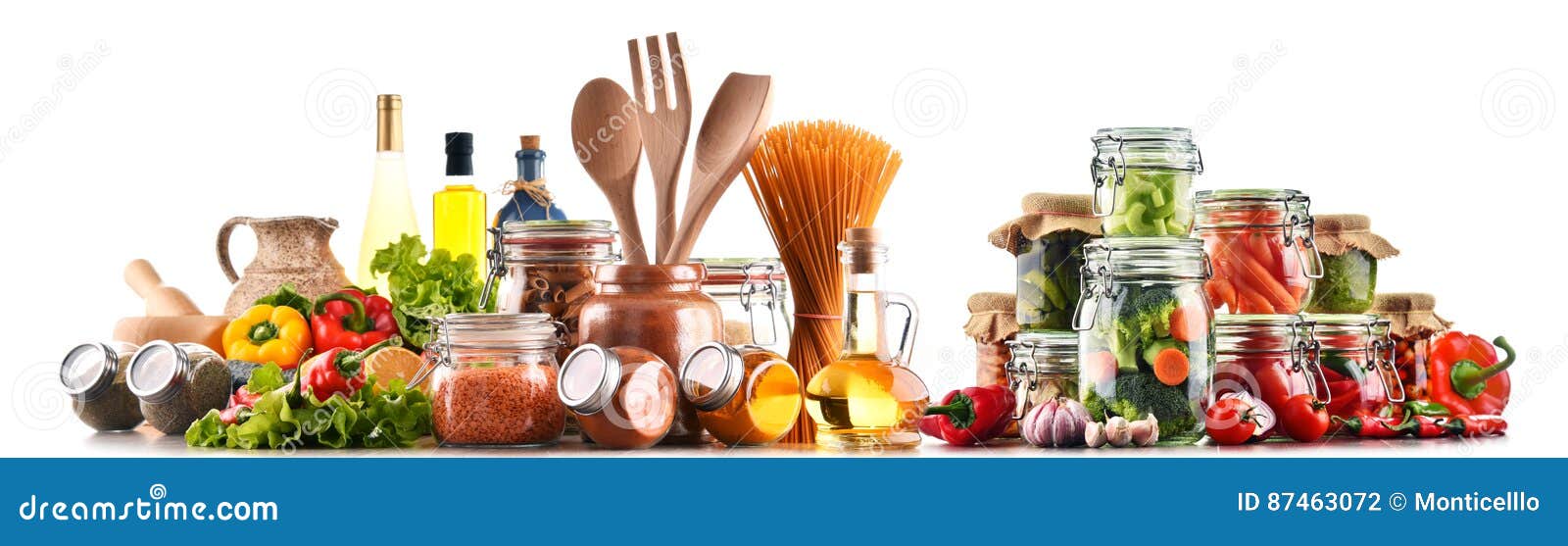 Assorted Food Products and Kitchen Utensils Isolated on White Stock ...