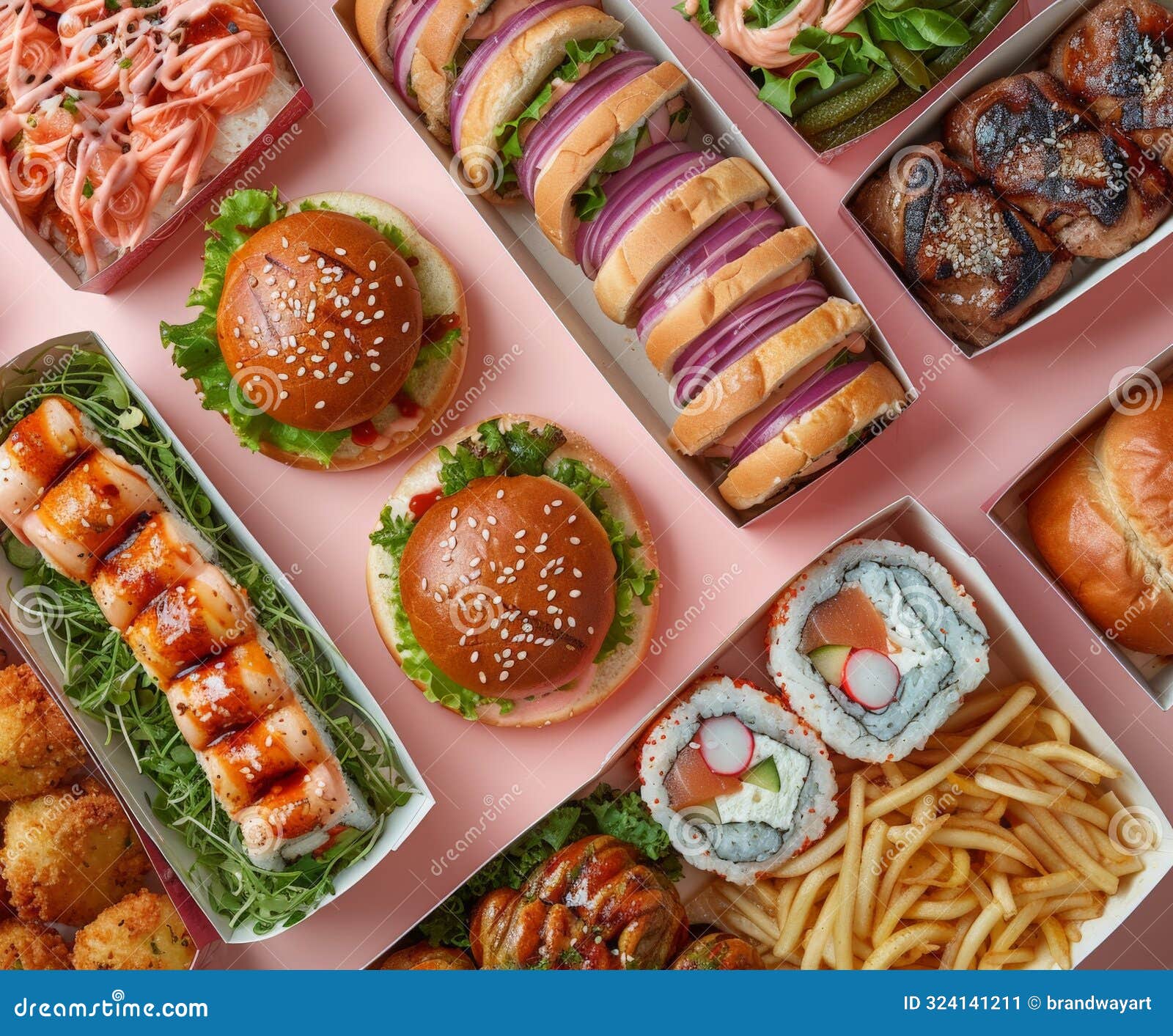 Assorted Food Spread on Table Stock Illustration - Illustration of ...