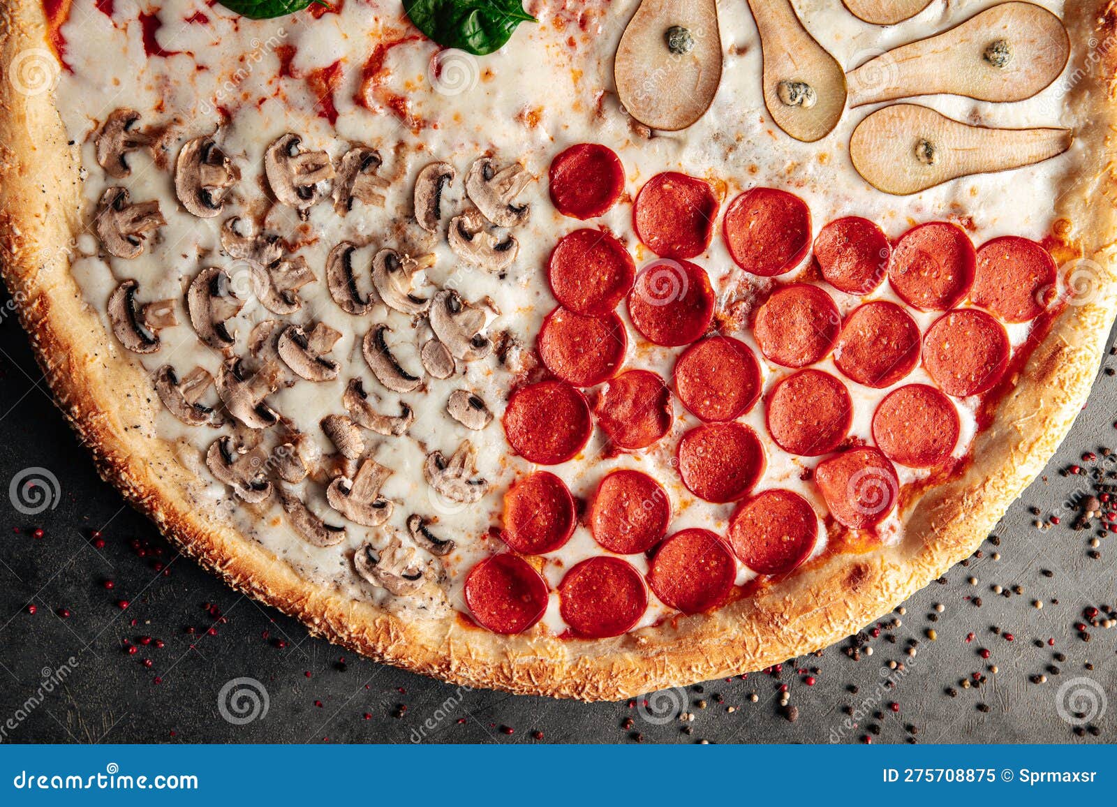 Assorted Four Seasons Pizza Variety of Toppings Stock Image - Image of ...