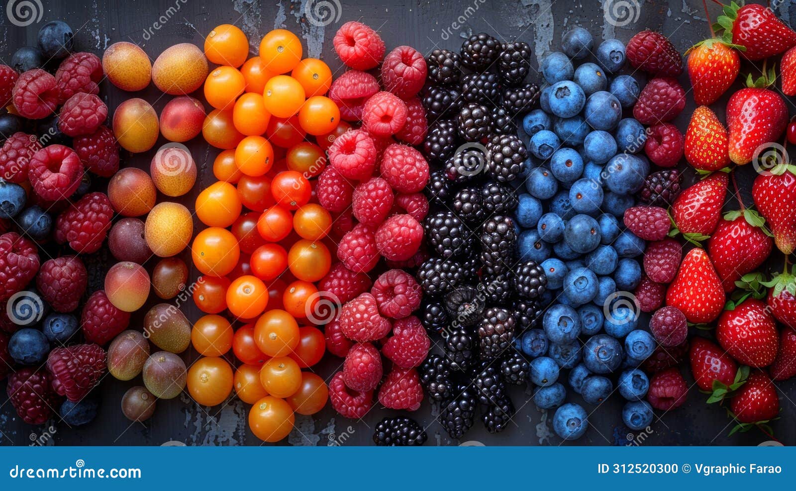 Assorted Fresh Berries and Fruits Displayed in Rows Stock Photo - Image ...