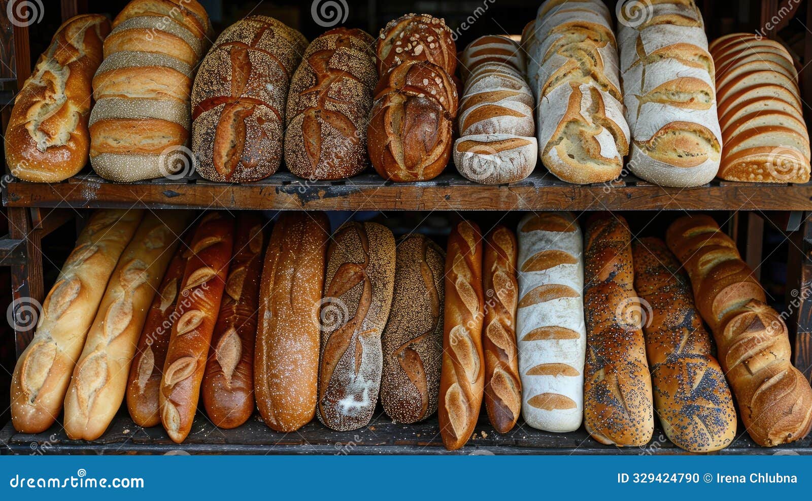 Assorted Fresh Bread Loaves on Bakery Display Shelf Stock Illustration ...