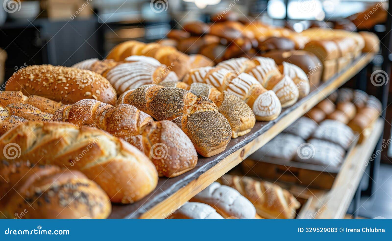 Assorted Fresh Bread Loaves on Bakery Display Shelf Stock Illustration ...