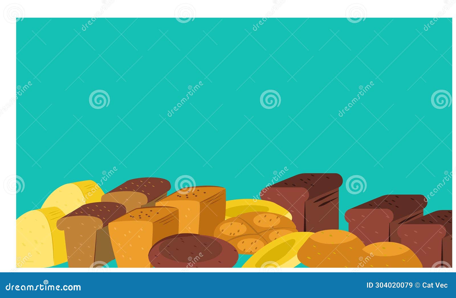 Assorted Fresh Bread Types on Blue Background. Bakery Goods Variety ...