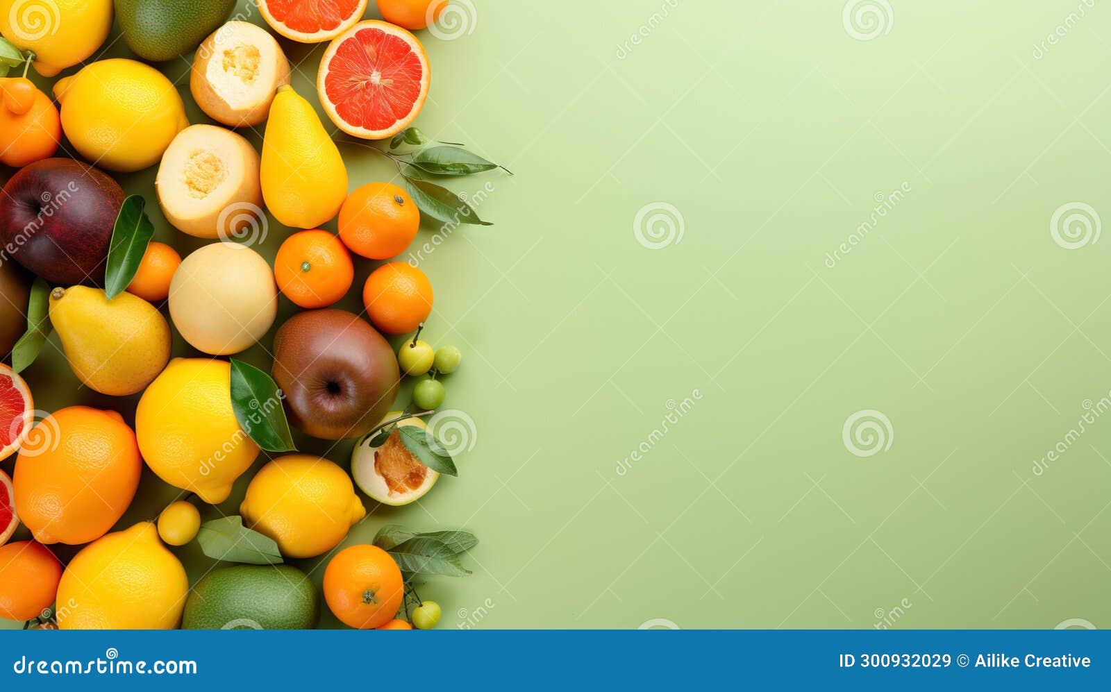 Assorted Fresh Fruits on a Green Background Stock Illustration ...