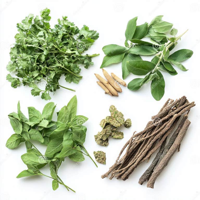 Assorted Fresh Herbs and Roots for Culinary and Medicinal Use Stock ...