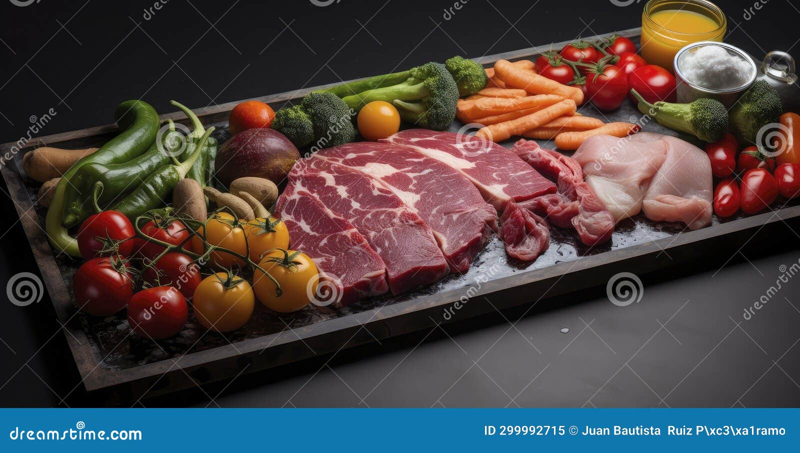 Assorted Fresh Meat and Vegetables on a Rustic Board. Stock Image ...