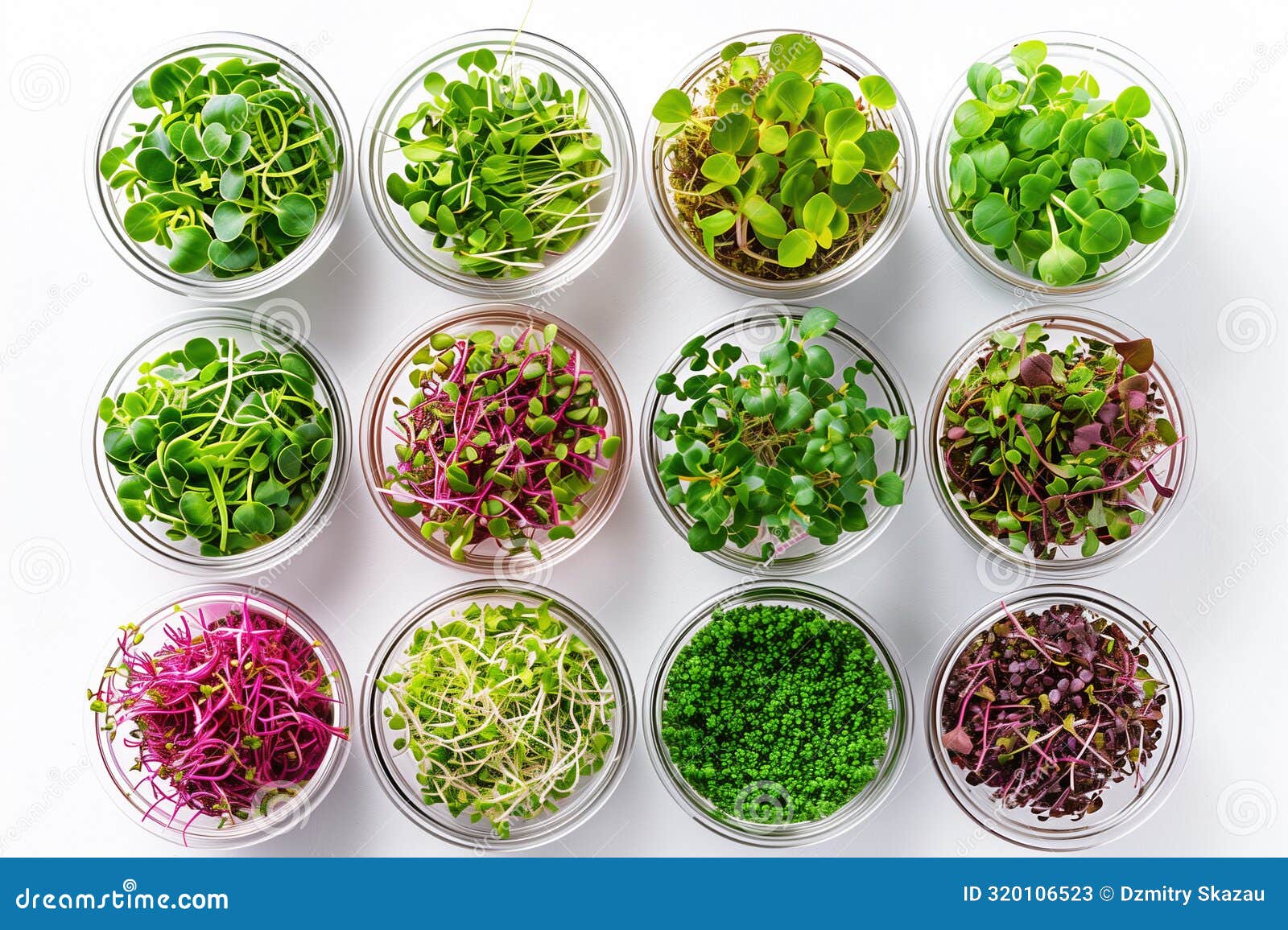 Assorted Fresh Microgreens Varieties in Clear Containers Isolated on ...