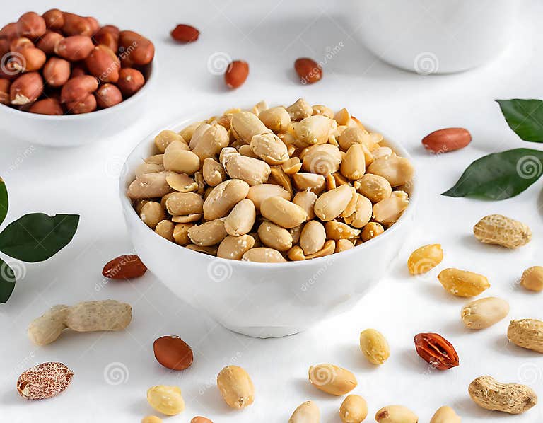 Assorted Fresh Peanuts in a White Bowl on a Textured Surface Stock ...