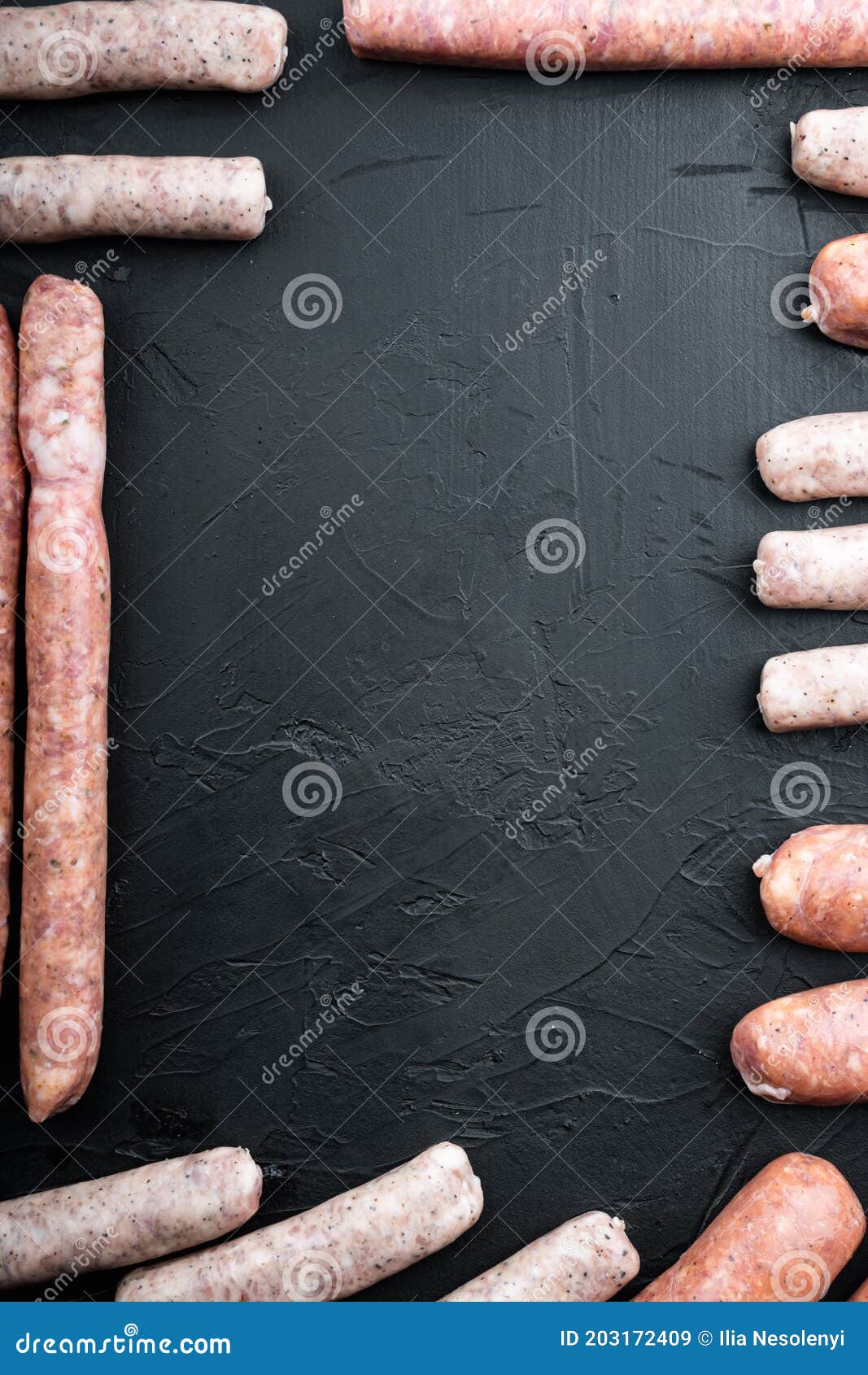 Assorted Fresh Raw Pork, Beef and Chicken Sausages, Frame Concept, Top ...