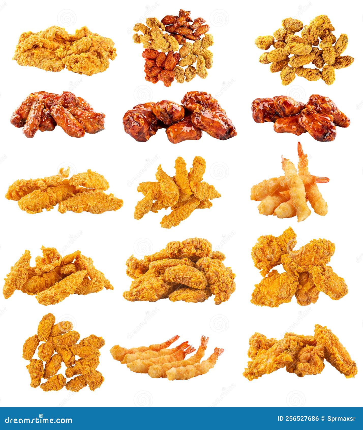 Assorted Fried Chicken and Tempura Shrimp Collage Stock Photo - Image ...
