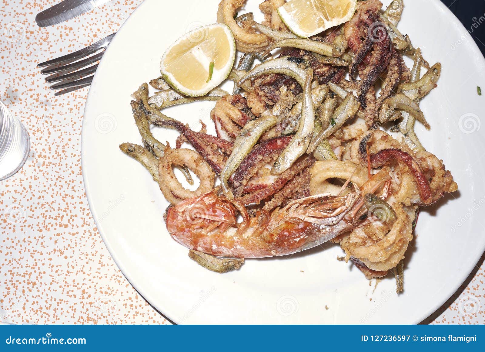 Assorted fried seafood stock image. Image of delicious - 127236597