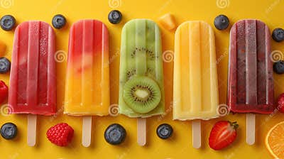 Assorted Fruit Ice on a Stick Top View Stock Illustration ...
