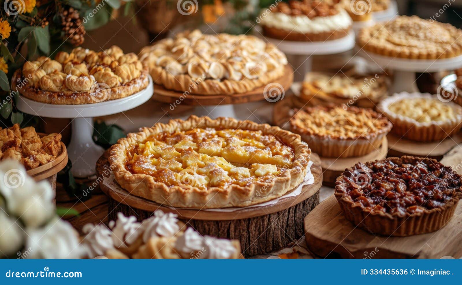 Assorted Fruit Pies On Rustic Wooden Tabletop Display Royalty-Free ...