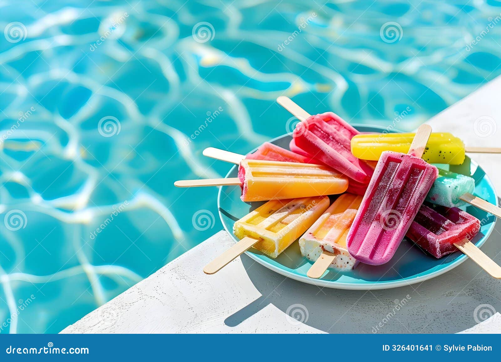 Assorted Fruit Popsicles by the Pool Stock Illustration - Illustration ...