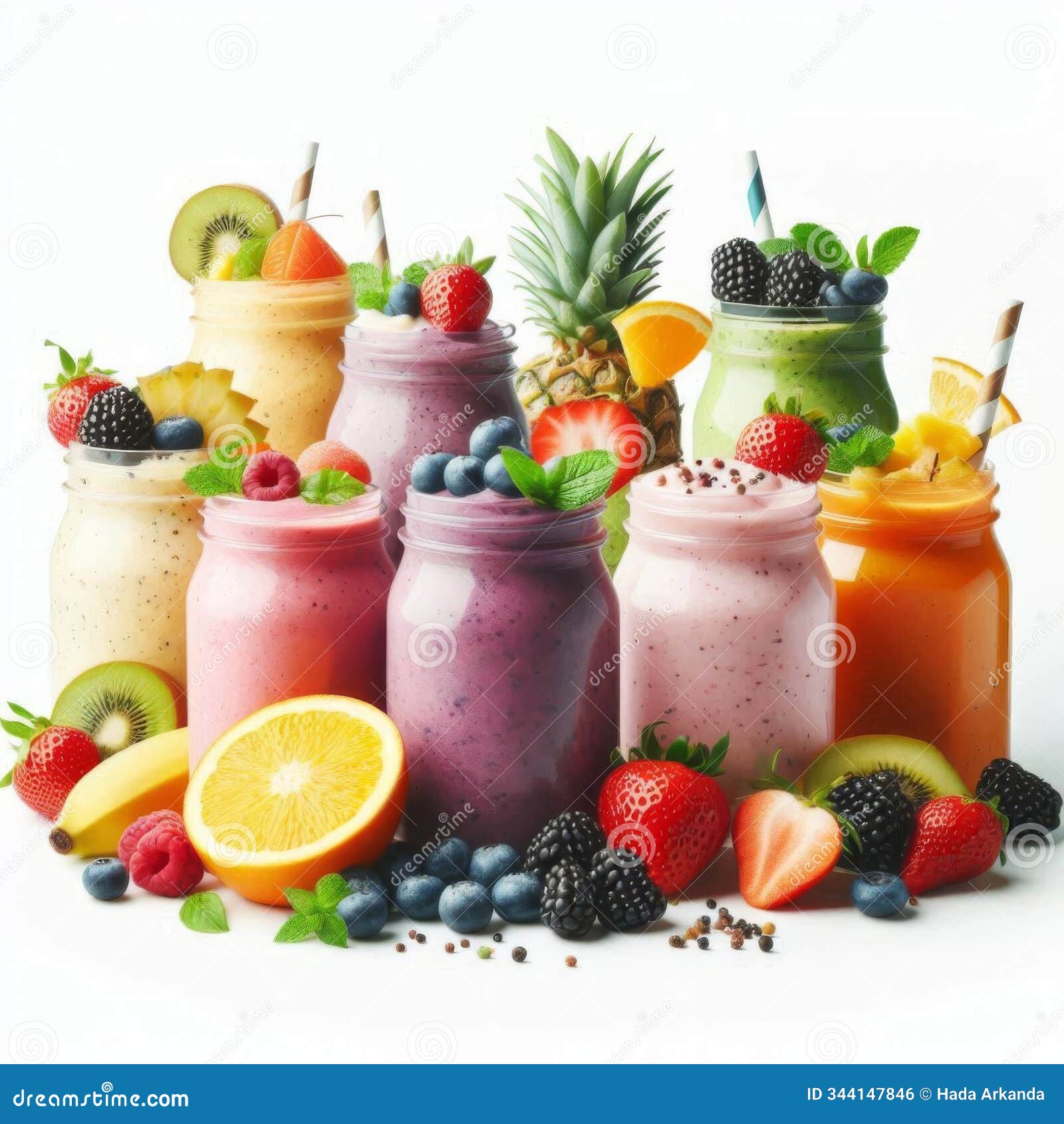 Assorted Fruit Smoothies Against a White Backdrop, Perfect for Vibrant ...