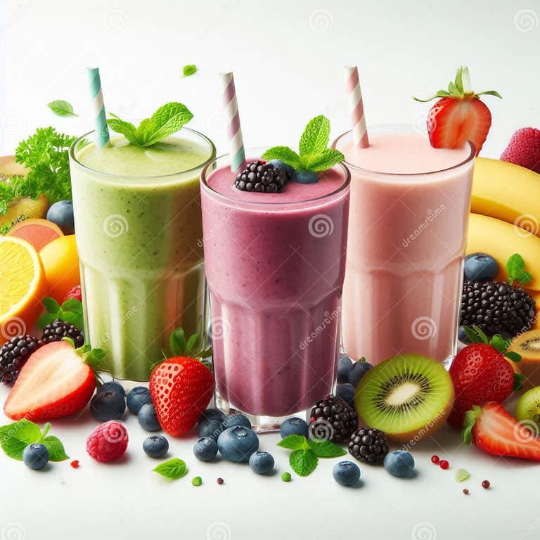Assorted Fruit Smoothies Against a White Backdrop, Perfect for Vibrant ...