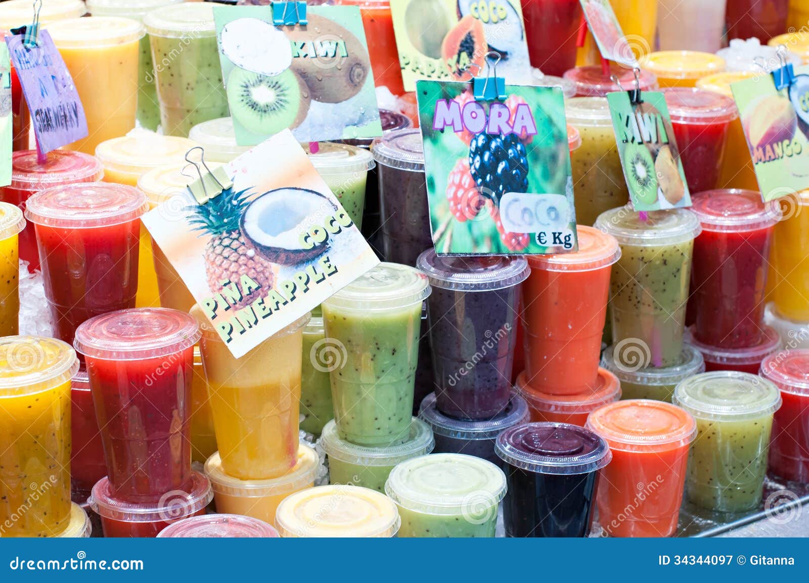 Assorted fruit smoothies stock image. Image of drinks - 34344097
