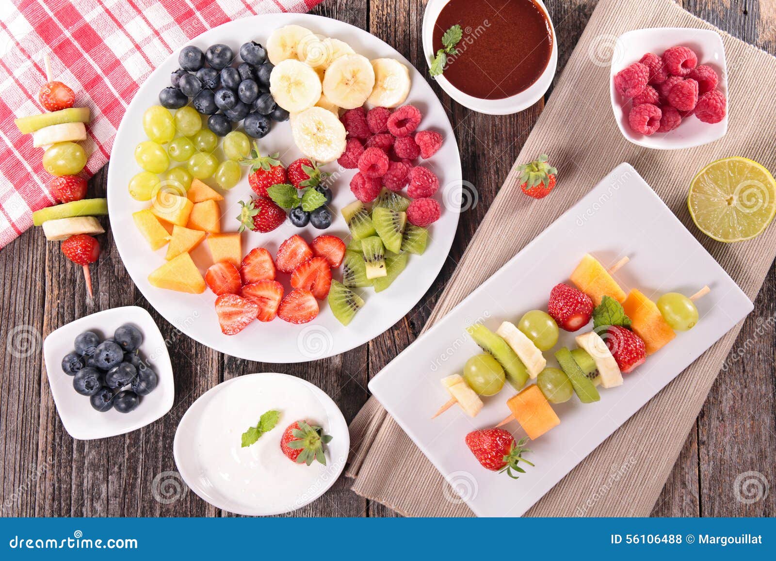 Assorted fruits and dip stock photo. Image of view, appetizing - 56106488