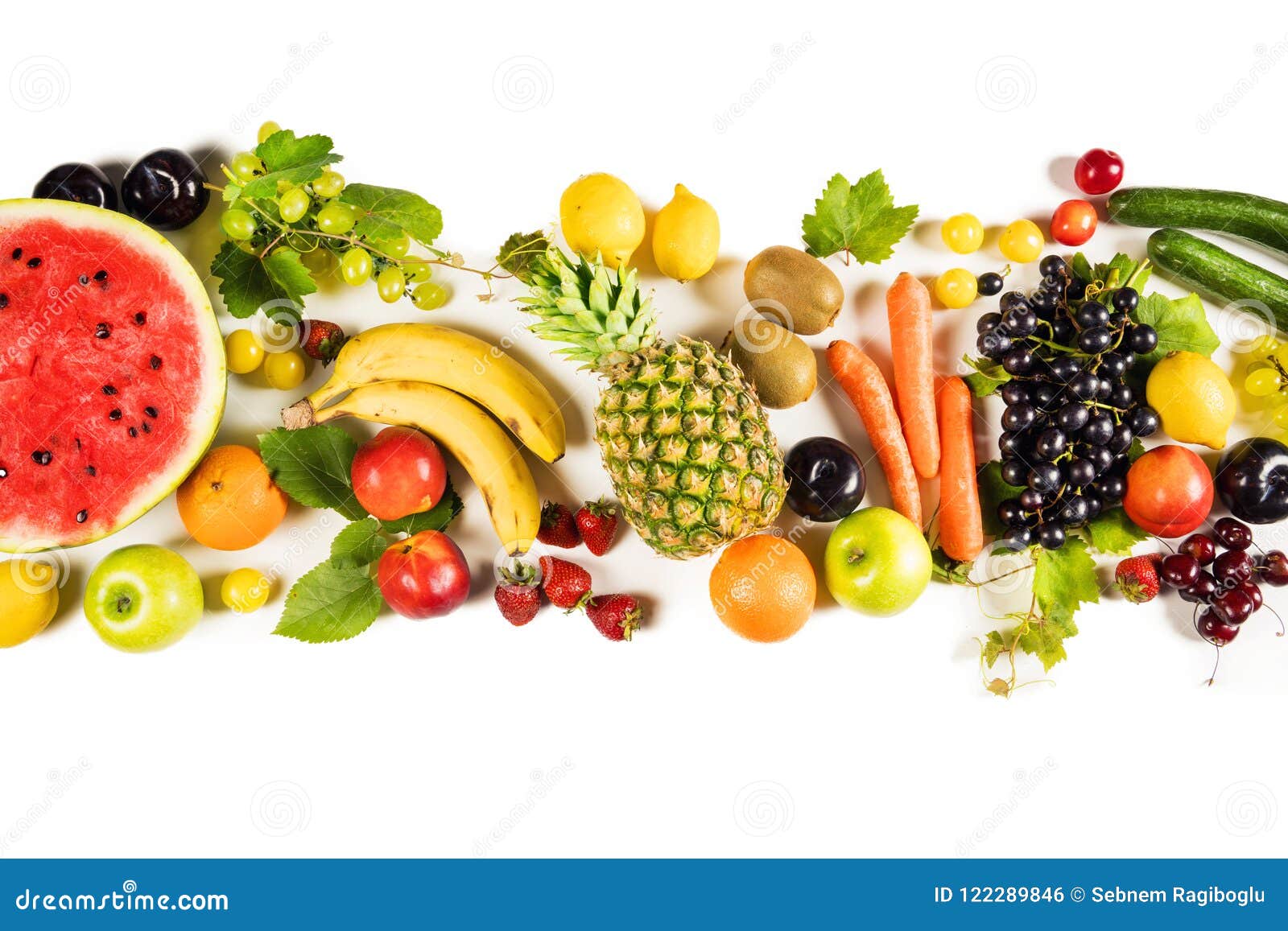 Assorted Fruits on Isolated Background Stock Photo - Image of stack ...