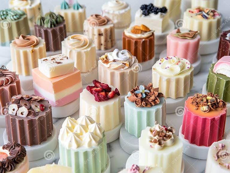 Assorted Gourmet Mini Cakes on Display Stock Illustration ...