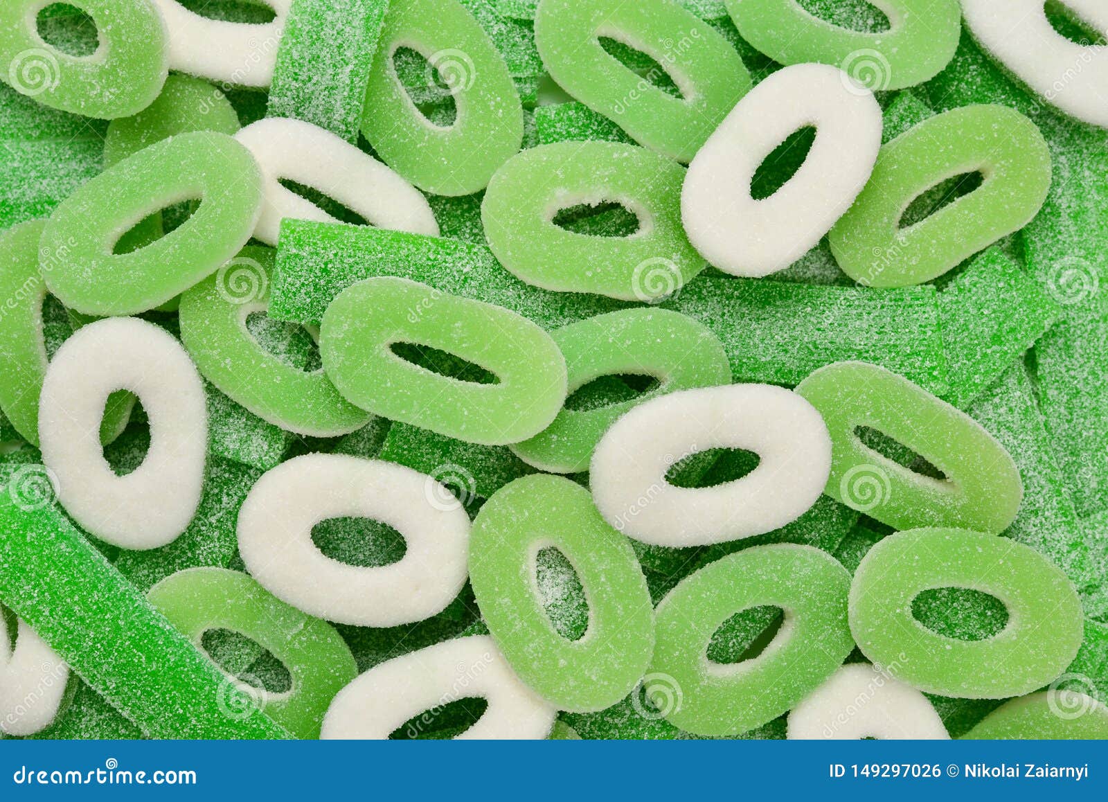 Assorted Green Gummy Candies Background. Top View Stock Photo - Image ...
