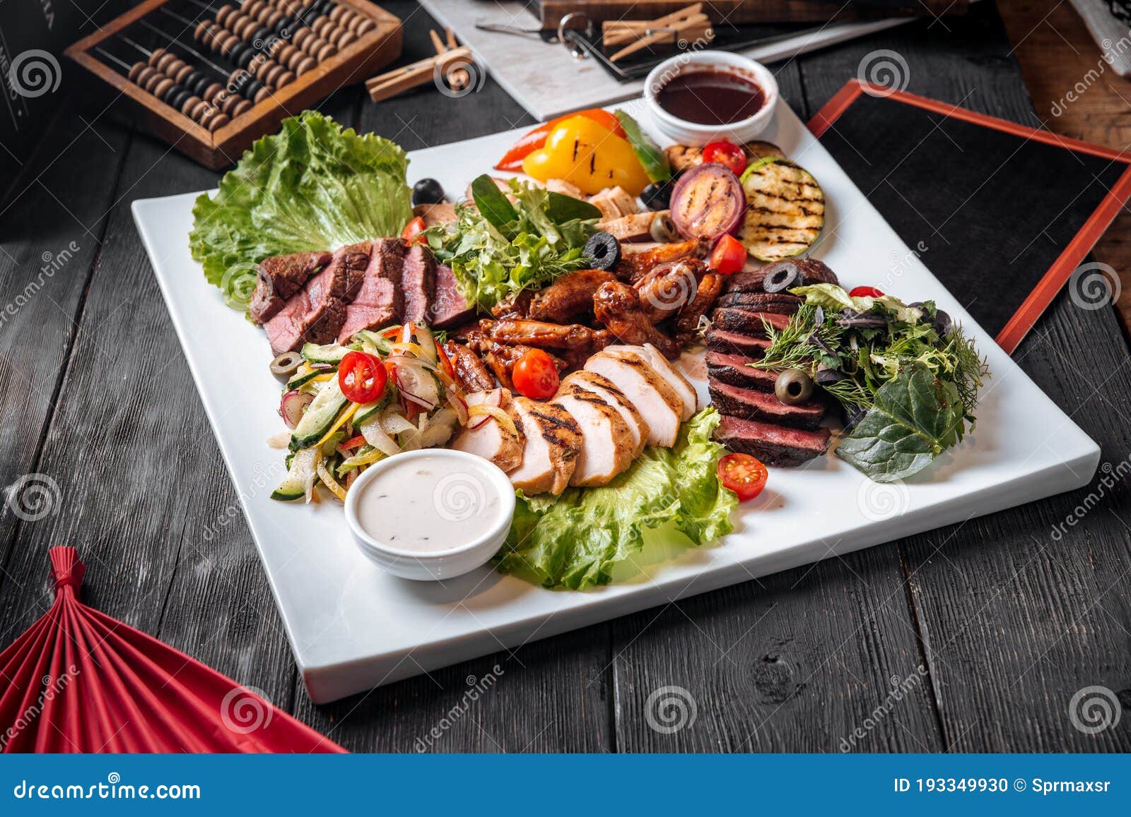 Assorted Grilled Meat Platter with Beef Chicken Stock Photo - Image of ...
