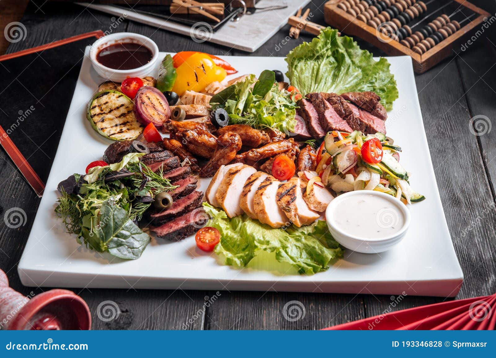 Assorted Grilled Meat Platter with Beef Chicken Stock Photo - Image of ...